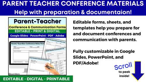 Parent Teacher Conference Forms, Communication Log, Conference Notes ...
