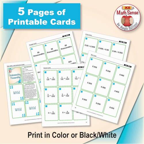 Thousandths: Math Sense Card Games & Activities 5B16 | Decimal Place Value