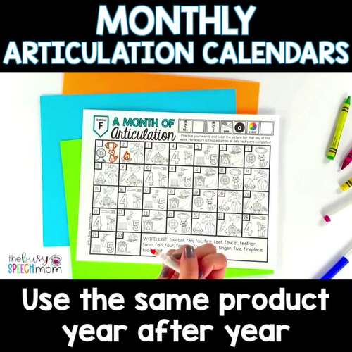 Articulation Homework for Speech Therapy | OPEN-ENDED Monthly Calendars