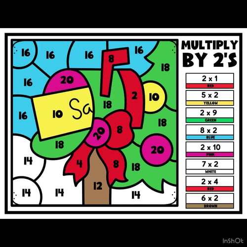 Holiday Multiplication Color-by-Code Worksheets (2s Facts) | TPT