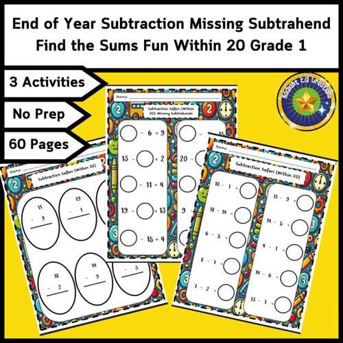 End of Year Subtraction Math 20 Fact Fluency Place Value Logic Puzzle