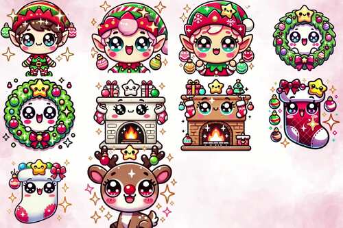 Christmas Clipart, Magic Christmas watercolor clipar, Cute Little Christmas