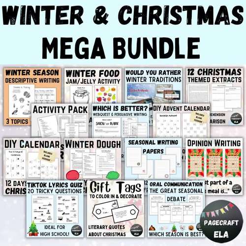 Winter and Christmas MEGA ELA BUNDLE of 15 Activities by Pagecraft ELA