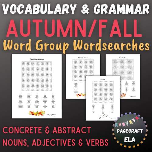 Fall Autumn Word Searches for Parts of Speech (Pre-Writing Vocabulary)