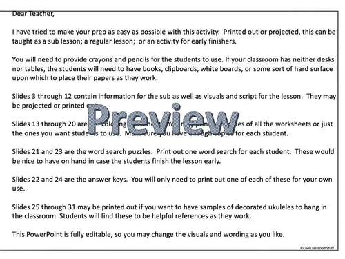 Music Activity - Ukulele Doodles and Word Finds by Cool Classroom Stuff