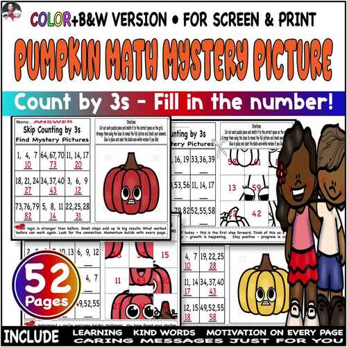Pumpkin Skip Counting by 3s – Fill in the Number | Fall Math Mystery ...
