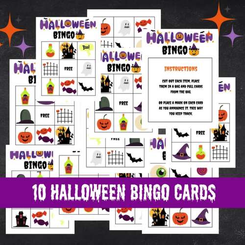 Halloween Bingo, 10 Halloween Bingo Cards, Kids Halloween Party Game