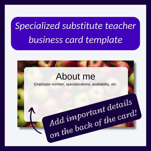 Photo business card design (apples) for substitute teachers. Fully ...