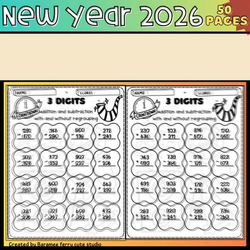 New Year Math 3 Digit Addition and Subtraction with & without ...