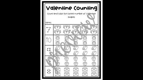 Valentine's Day NO PREP Counting Sets Count and Color Worksheets 6-10