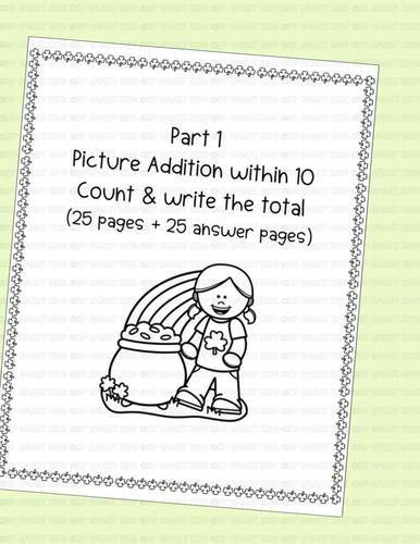 St.Patrick's Day Picture Addition Within 10 Worksheets | Count & Add ...