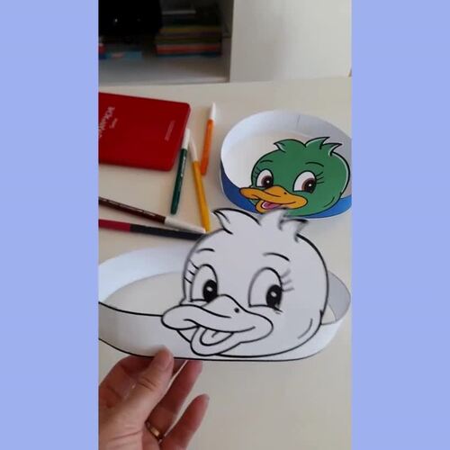 Duck paper crown printable, Happy duck headband, Duck paper hats B&W ...