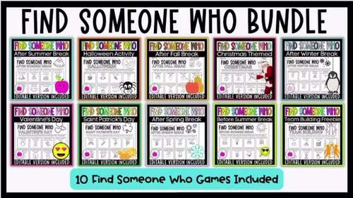 Find Someone Who - Editable Ice Breaker Activities BUNDLE | TPT