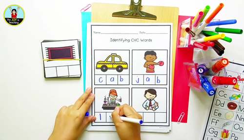Kindergarten CVC Task Cards or Worksheet by The Joy in Teaching | TPT