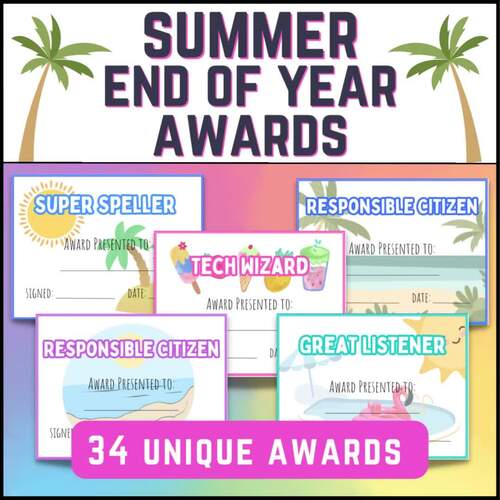 Summer End of Year Class Awards | Student Recognition | Summer Theme