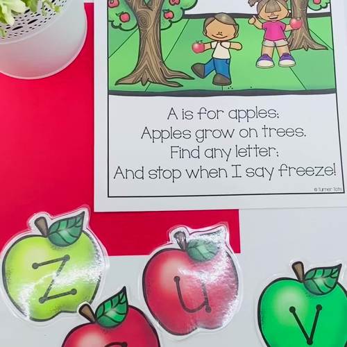 Apple Alphabet Cards & Apple Letter Freeze Game - Apple Literacy Activities