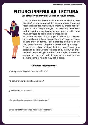 SPANISH READING FUTURE IRREGULAR VERBS FUTURO SIMPLE LECTURA VERBOS ...