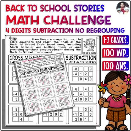 Back to school Story 4 Digits number Subtraction No Regrouping Go Math ...