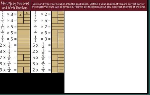 Multiplying Fractions and Whole Numbers Christmas Math Pixel Art Activity