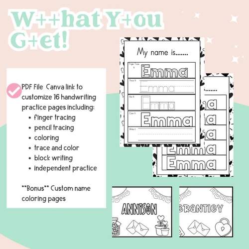 Personalized Name Tracing Printable Kids Custom Handwriting Practice Sheets