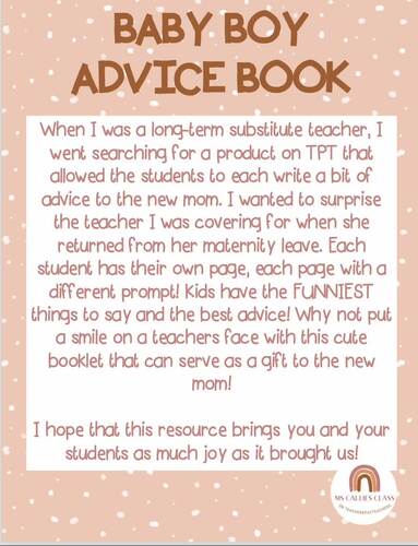 Baby Advice Book- Maternity Leave- BABY BOY BOOK by Ms Callies Class