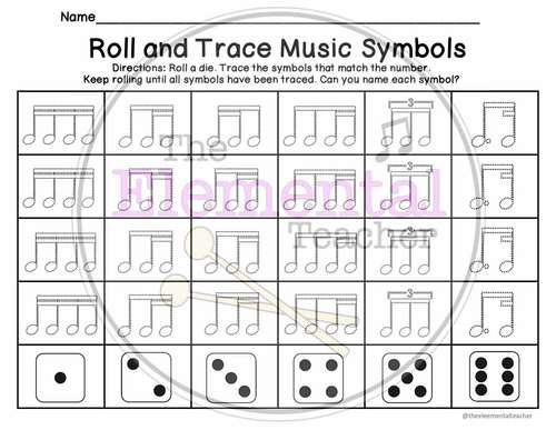 Roll and Trace Music Symbols and Rhythms No Prep by The Elemental Teacher