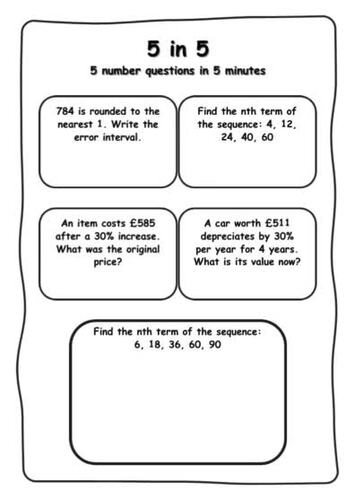 GCSE Maths Number Starter Questions Grades 7 - 9 by Worksheet Whisperer