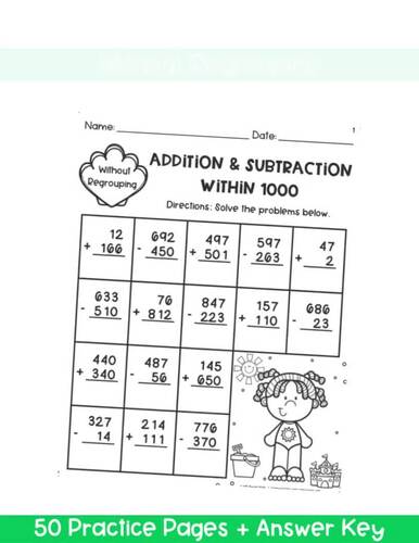 Summer Mixed Addition and Subtraction Within 1000 | Without Regrouping Math