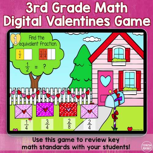 3rd Grade Valentine's Day Digital Math Game Fractions | Distance Learning