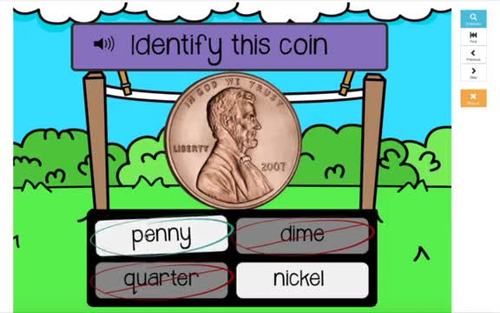 Coin Identification 1st grade math centers Digital Task Boom Cards money