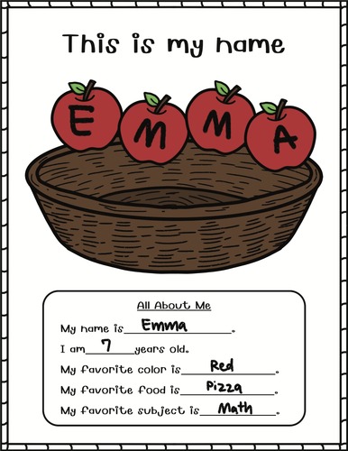 Back to School Fall Name Craft with All About Me Writing | Apple ...