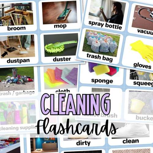 Cleaning Vocabulary Flashcards ESL Speech Life Skills with Real Pictures