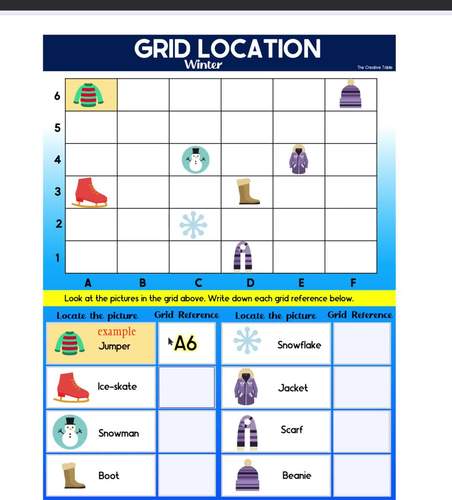 Grid Location digital worksheet (Winter elements grid reference activity)