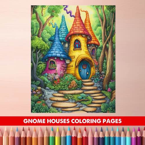 50 Gnome Houses Coloring Pages - Kids & Adults Holiday Activity by Maya ...