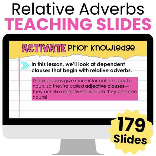 Relative Adverbs - 4th Grade Grammar Teaching Slides by Jennifer Findley