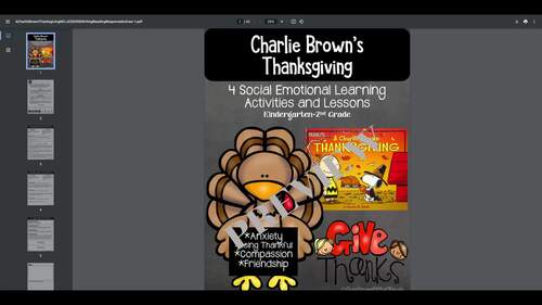 A Charlie Brown Thanksgiving {SEL LESSONS/Writing/Reading Response/Actives}