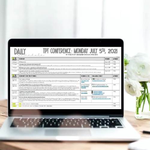 TPT Conference 2021 Binder Inserts Handouts Schedule Digital PDF
