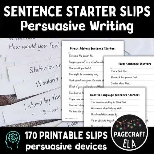 170 Sentence Starter Slips for Persuasive Writing Prompts or Lucky Dip