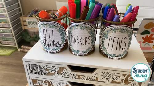 Eucalyptus Classroom Decor - Calming Posters Rolling Cart Labels ...