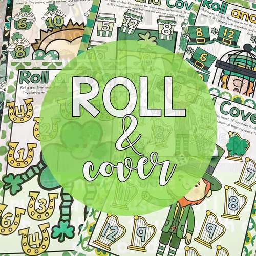 St. Patricks Day Roll and Cover | Kindergarten Math Center | TPT
