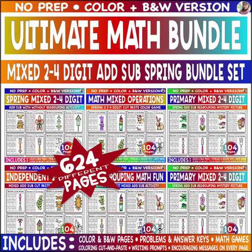 Spring Mixed Add Sub 2 3 4 Digit Bundle Multi Level cut paste color ...