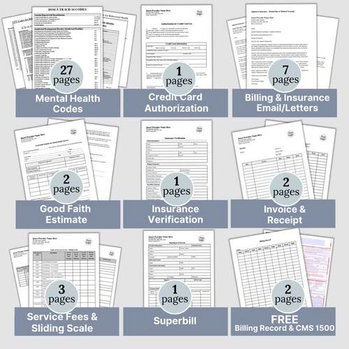 Billing Forms Bundle for Private Practice, Google Doc Therapist Office ...