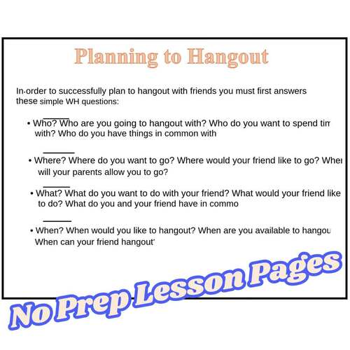 No Prep - Social Skills Lesson - Planning Hangouts & Texting for Autism ...