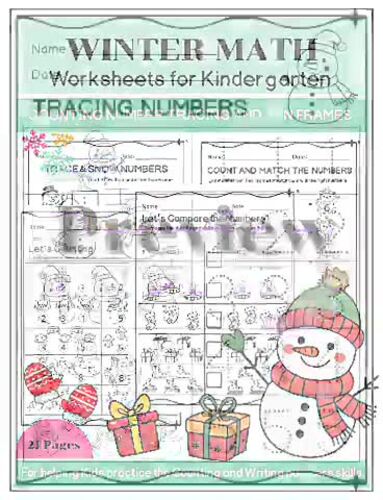 WINTER MATH Worksheets for Kindergarten | Counting Numbers, Tracing ...