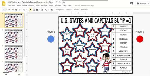 U.S. States and Capitals Bump Games - Digital & Printable NO PREP Activity