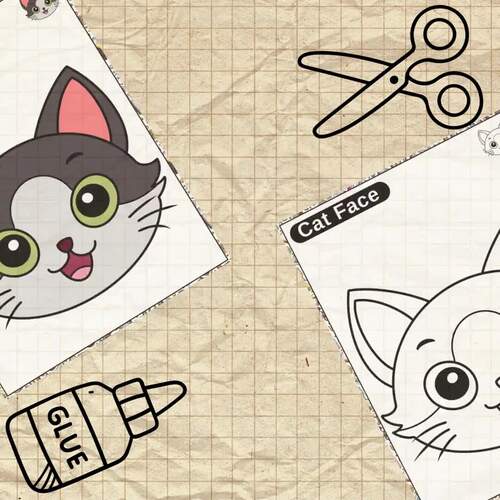 Cat Face Craft Template-Build a Cat-Spring Craft Bulletin Board,Cut & Paste