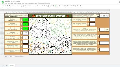 Thanksgiving / Fall - Algebra Expressions - Digital Math Activity ...