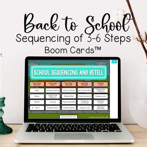 School Sequencing and Retell No Prep No Print Speech Therapy Boom Cards™