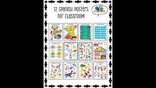 12 Essential Spanish Classroom Posters for Elementary by Mi Camino Spanish
