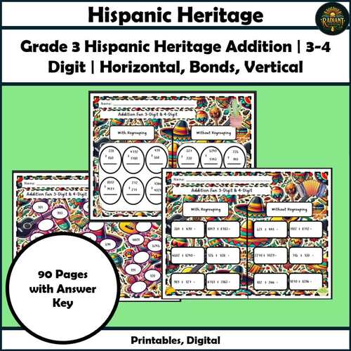 Grade 3 Hispanic Heritage Addition Math 3 4 Digit Regroup No Regroup ...